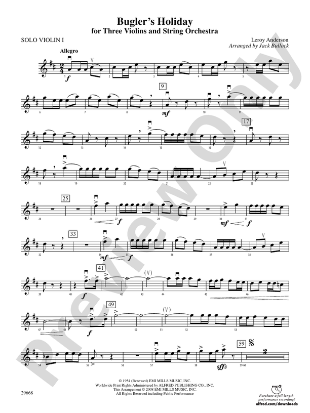 Bugler's Holiday for Three Violins and String Orchestra: Solo 1st ...