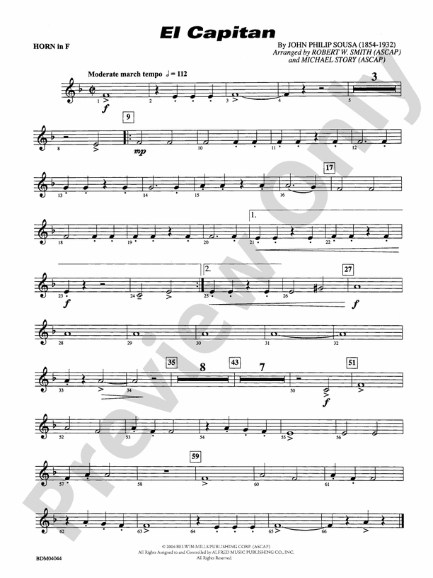 El Capitan: 1st F Horn: 1st F Horn Part - Digital Sheet Music Download