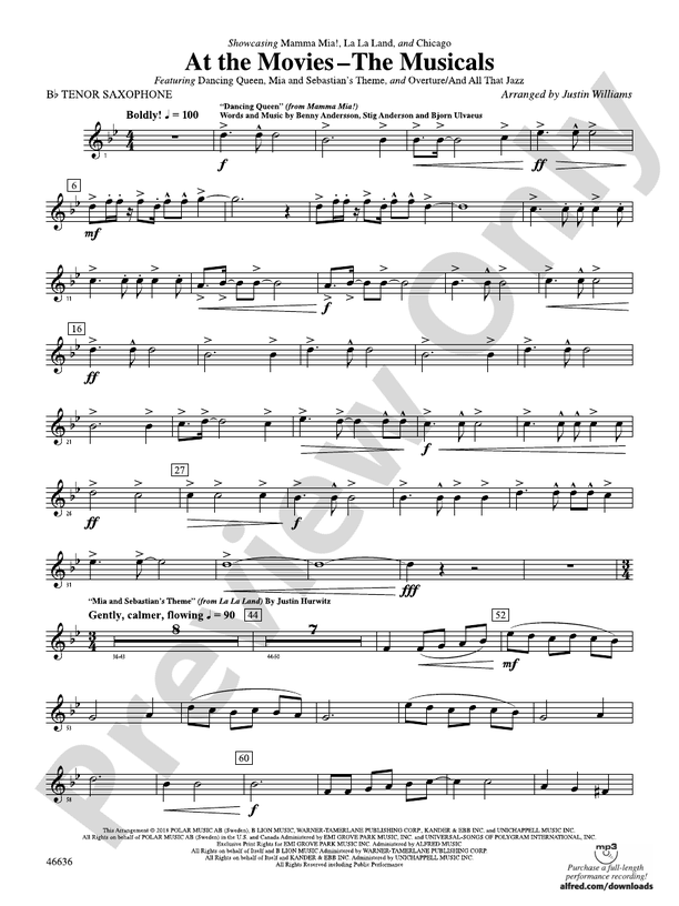 At The Movies The Musicals B Flat Tenor Saxophone B Flat Tenor