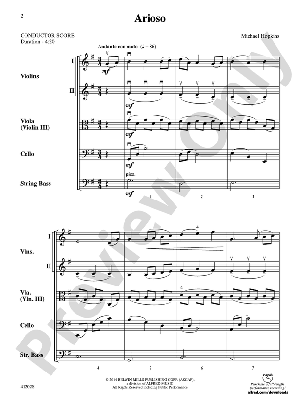 Arioso: String Orchestra Conductor Score & Parts: Michael Hopkins ...