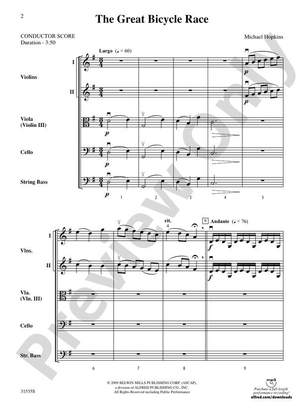 The Great Bicycle Race: String Orchestra Conductor Score & Parts ...
