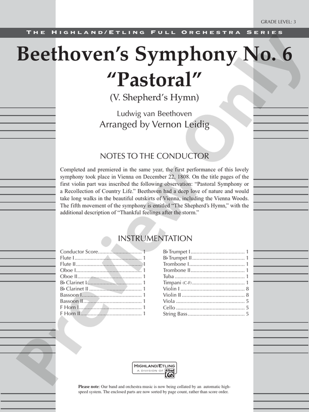 Beethoven's Symphony No. 6 "Pastoral": Score: Full Orchestra Score ...