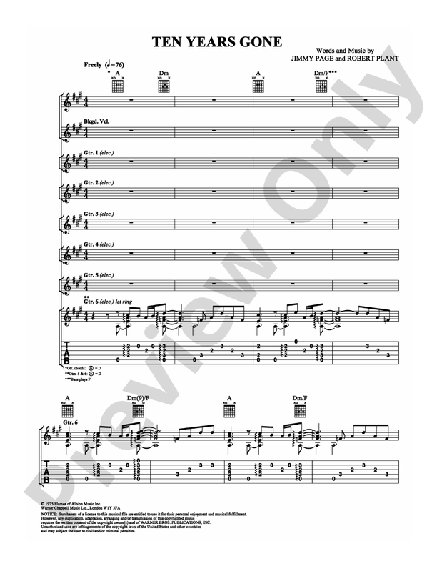 Ten Years Gone: Guitar TAB: Led Zeppelin - Digital Sheet Music Download