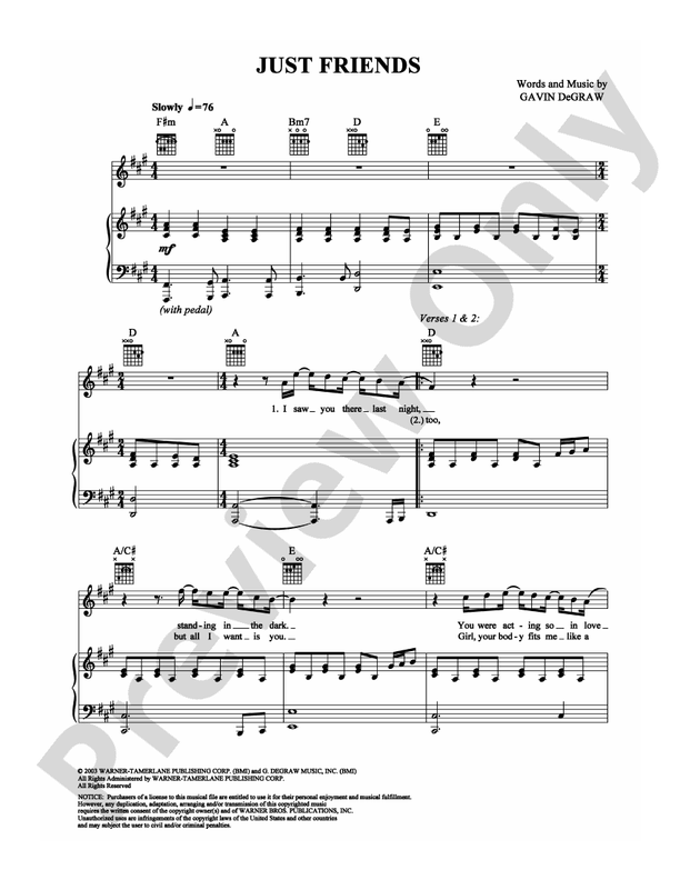 Just Friends: Piano/Vocal/Chords: Gavin DeGraw - Digital Sheet Music Download