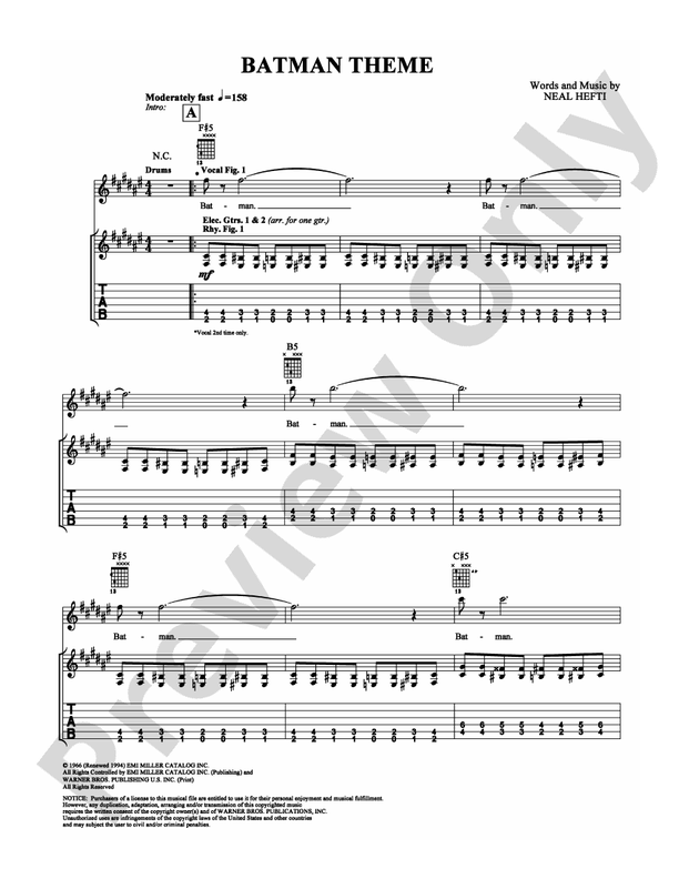 Batman Theme: Guitar TAB: The Ventures - Digital Sheet Music Download