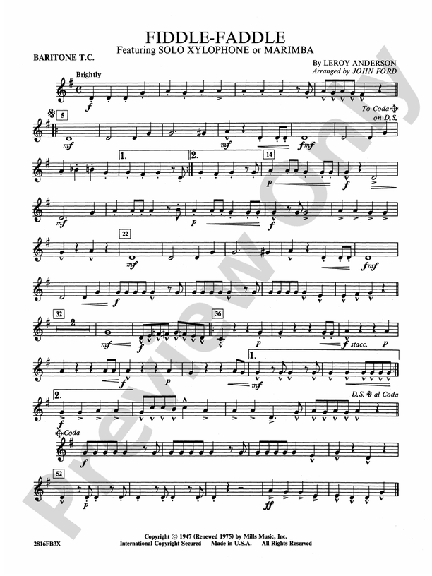 Fiddle-Faddle: Baritone T.C.: Baritone T.C. Part - Digital Sheet Music ...