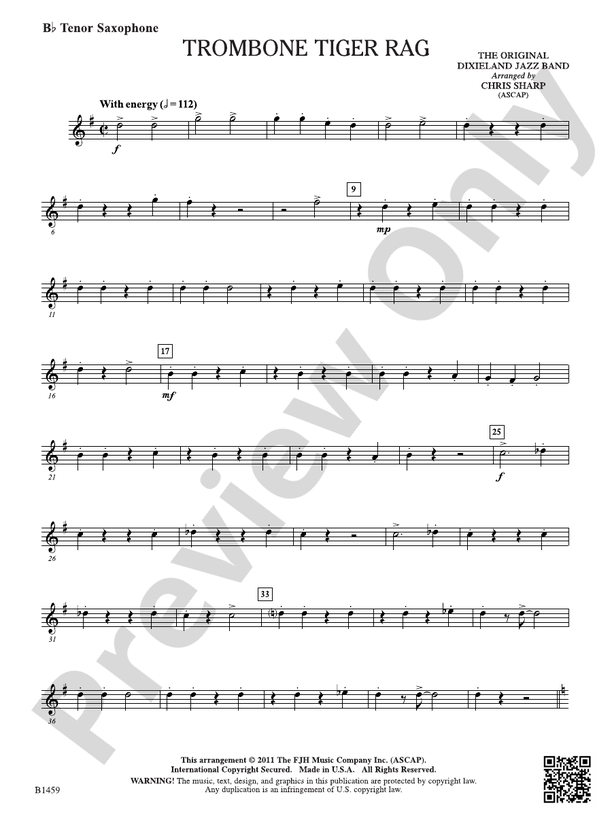 Trombone Tiger Rag: B-flat Tenor Saxophone: B-flat Tenor Saxophone Part ...