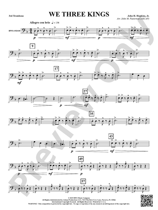 We Three Kings: 3rd Trombone: 3rd Trombone Part - Digital Sheet Music Download