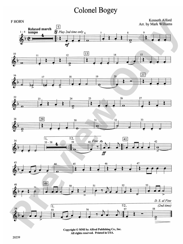 Colonel Bogey: 1st F Horn: 1st F Horn Part - Digital Sheet Music Download