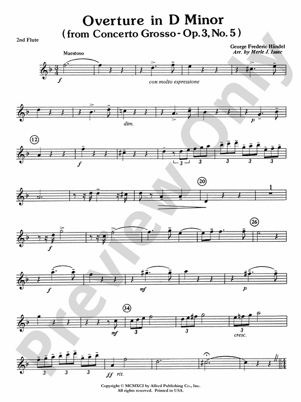 Overture in D minor (Concerto Grosso): 2nd Flute: 2nd Flute Part ...