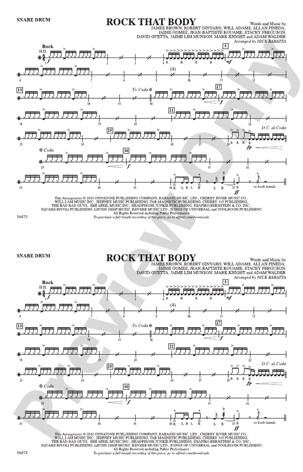 Rock That Body: Snare Drum: Snare Drum Part - Digital Sheet Music Download