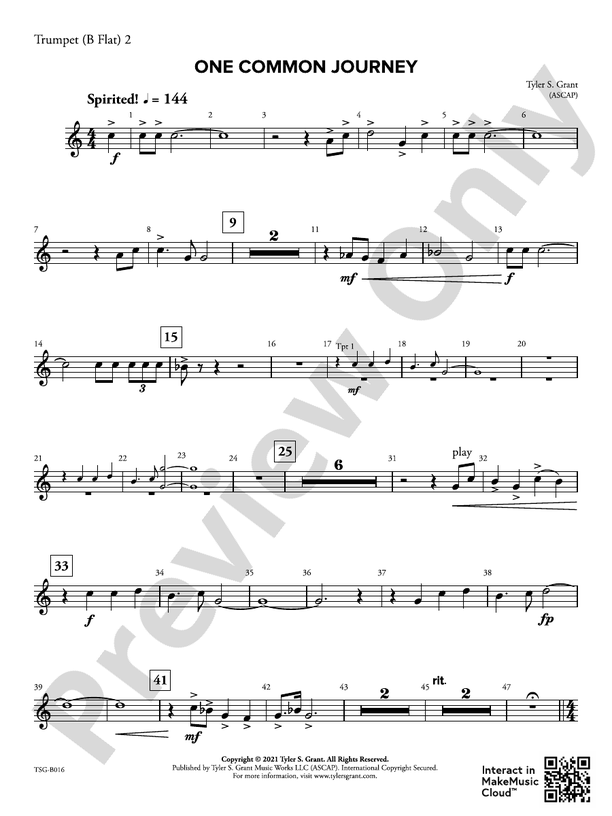 One Common Journey: 2nd B-flat Trumpet: 2nd B-flat Trumpet Part - Digital Sheet Music Download