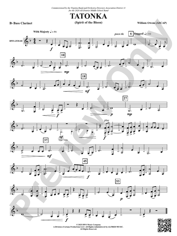 Tatonka (Spirit of the Bison): B-flat Bass Clarinet: B-flat Bass ...