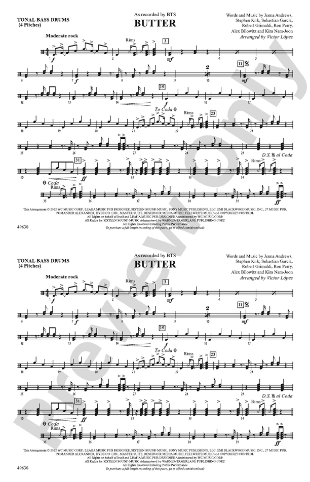 Butter: Tonal Bass Drum: Tonal Bass Drum Part - Digital Sheet Music ...