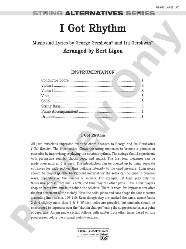 I Got Rhythm: String Orchestra Conductor Score & Parts: George Gershwin ...