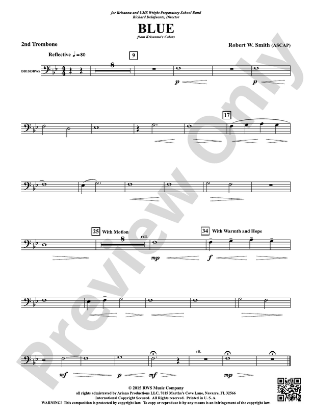 Blue: 2nd Trombone: 2nd Trombone Part: Robert W. Smith - Digital Sheet ...