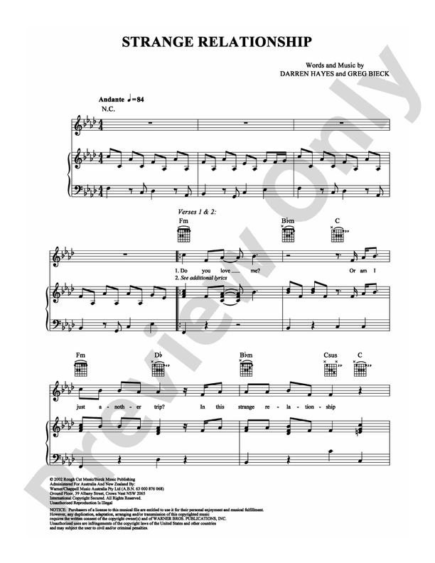 Strange Relationship: Piano/Vocal/Chords: Darren Hayes - Digital Sheet ...