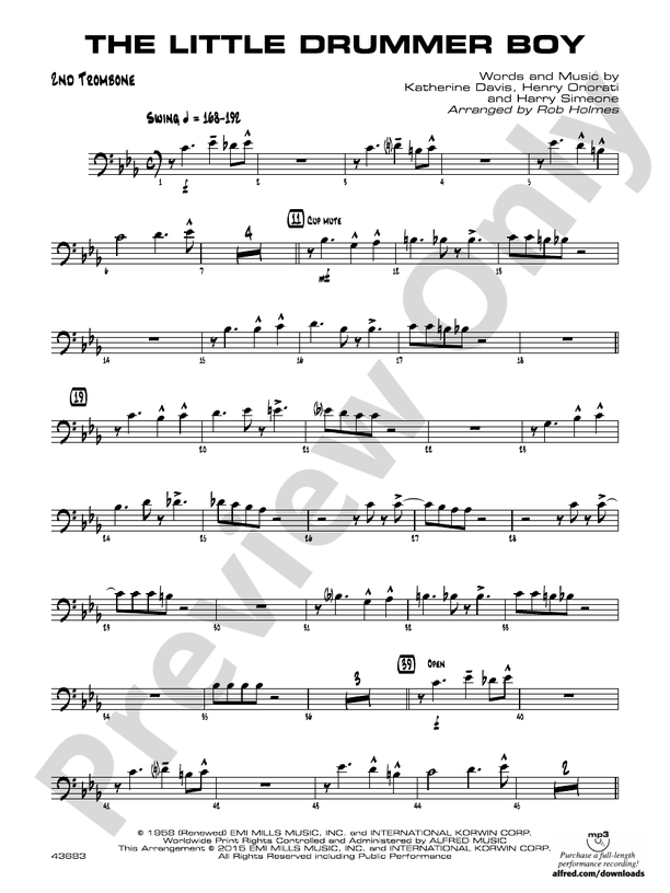 The Little Drummer Boy: 2nd Trombone: 2nd Trombone Part - Digital Sheet ...