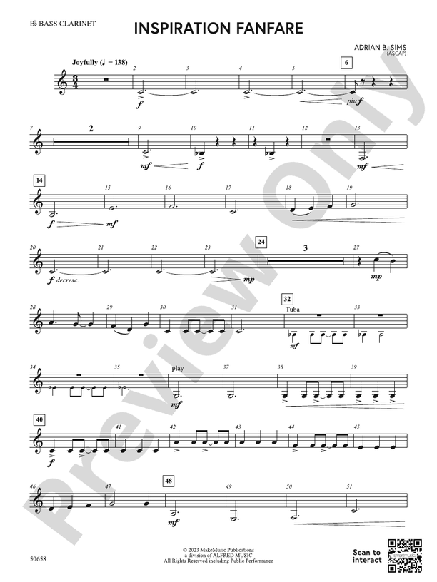 Inspiration Fanfare: B-flat Bass Clarinet: B-flat Bass Clarinet Part ...