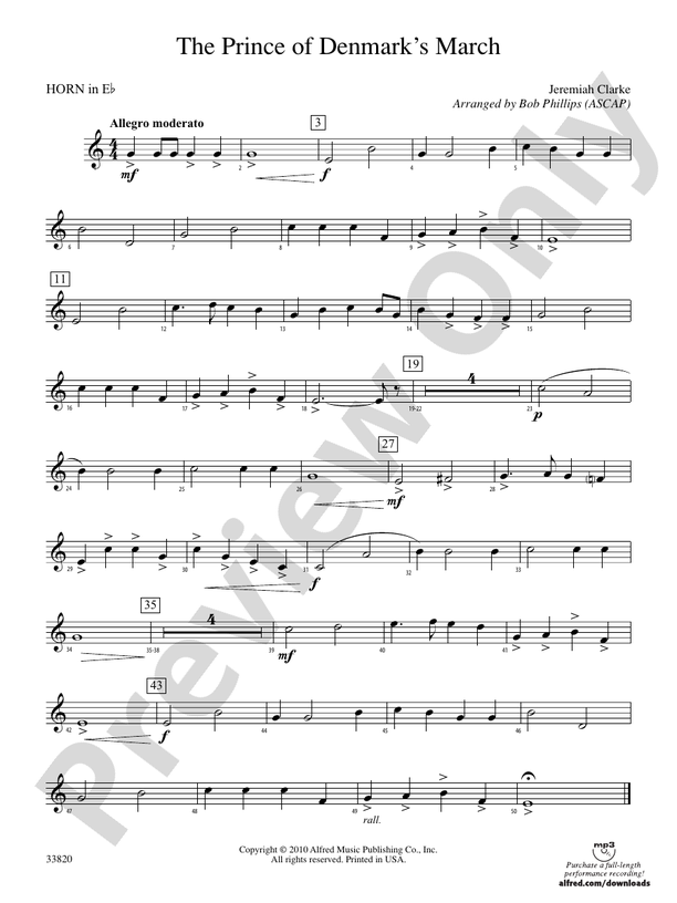 The Prince of Denmark's March: (wp) 1st Horn in E-flat: (wp) 1st Horn in E-flat World Part ...