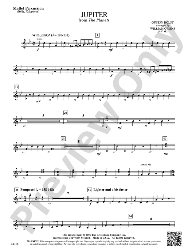 Jupiter (from The Planets): Mallet Percussion: Mallet Percussion Part ...