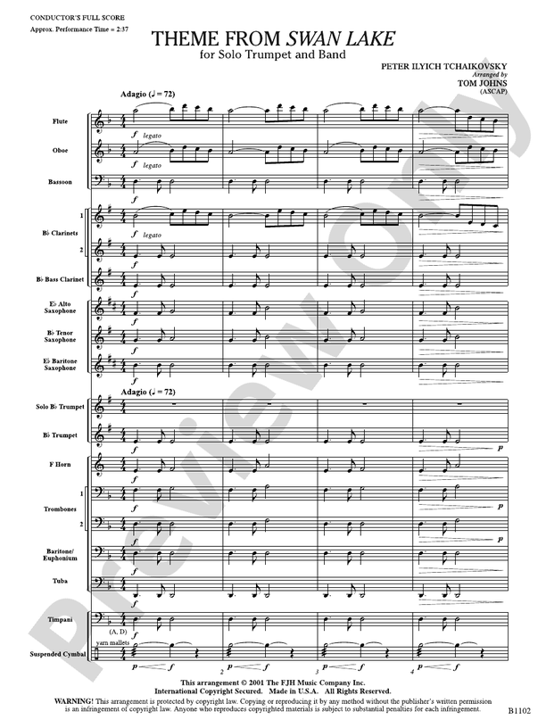 Theme from Swan Lake: Score: Concert Band Score: Peter Ilyich ...