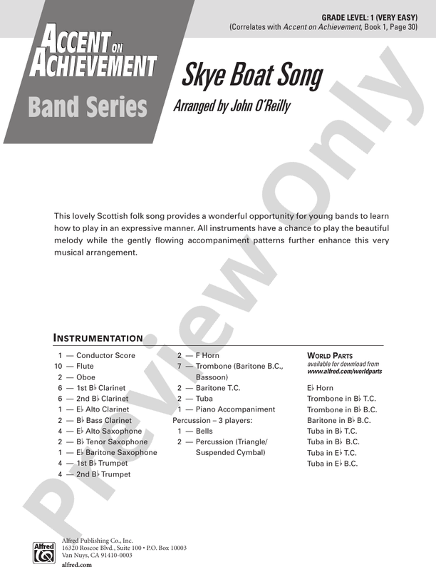 Skye Boat Song: Concert Band Conductor Score & Parts: John O'Reilly ...
