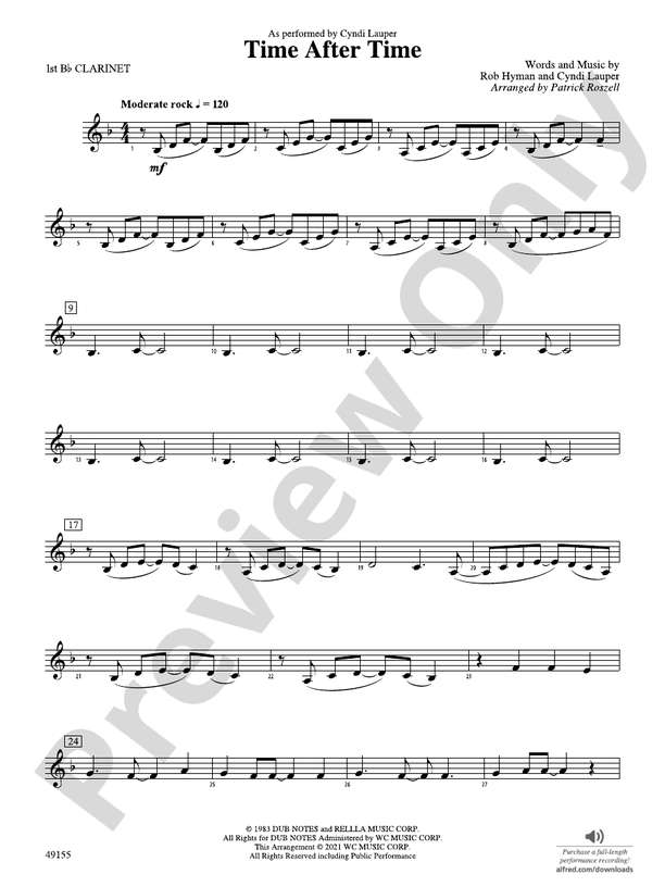 Time After Time: 1st B-flat Clarinet: 1st B-flat Clarinet Part - Digital Sheet Music Download