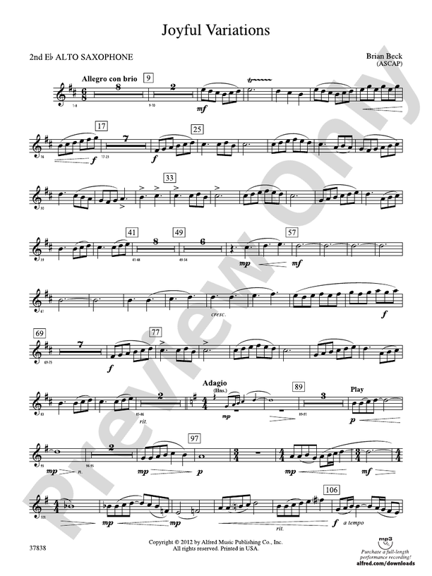 Joyful Variations 2nd E Flat Alto Saxophone 2nd E Flat Alto Saxophone