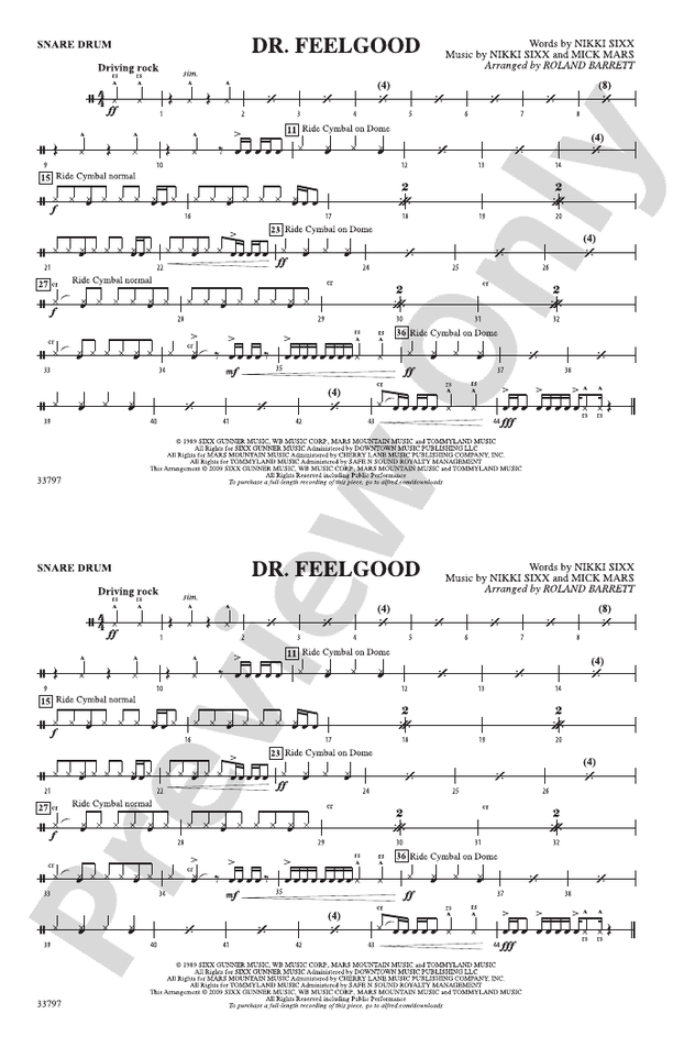 Dr. Feelgood: Snare Drum: Snare Drum Part - Digital Sheet Music Download
