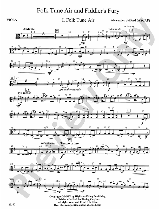 Folk Tune Air and Fiddler's Fury: Viola: Viola Part - Digital Sheet ...