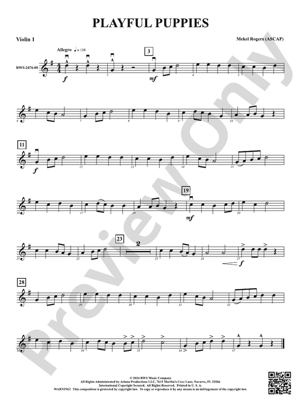 Playful Puppies: 1st Violin: 1st Violin Part: Mekel Rogers - Digital ...
