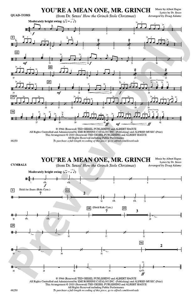 You're a Mean One, Mr. Grinch: Quad-Toms: Quad-Toms Part - Digital ...