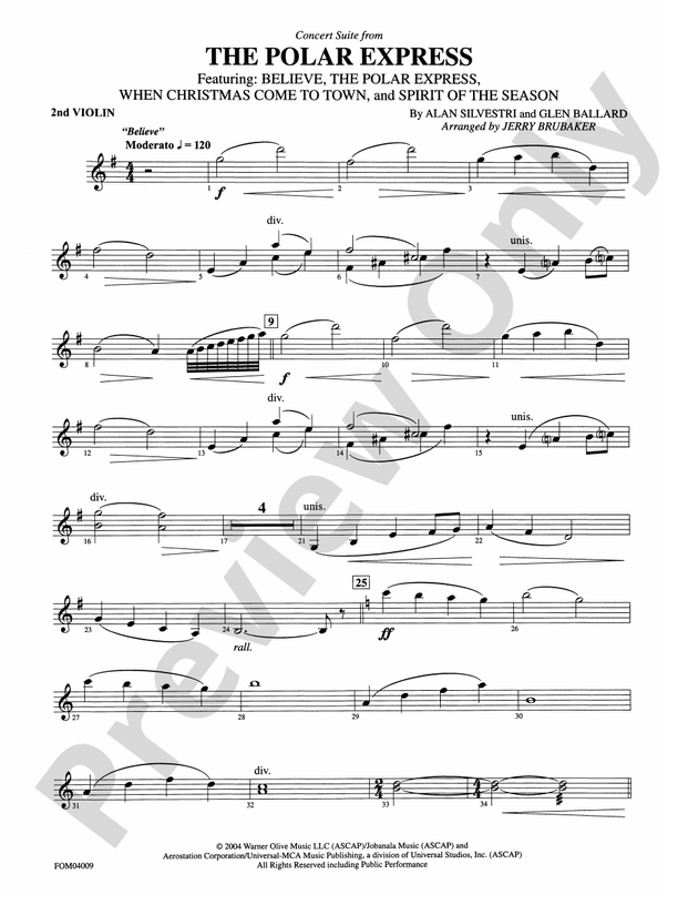 The Polar Express, Concert Suite from: 2nd Violin: 2nd Violin Part ...