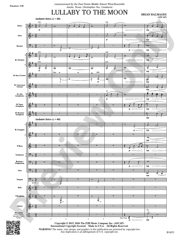 Lullaby to the Moon: Score: Concert Band Score: Brian Balmages ...