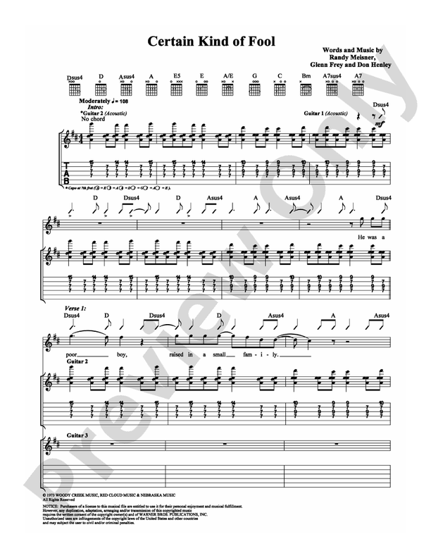 Certain Kind of Fool: Guitar TAB: Eagles - Digital Sheet Music Download