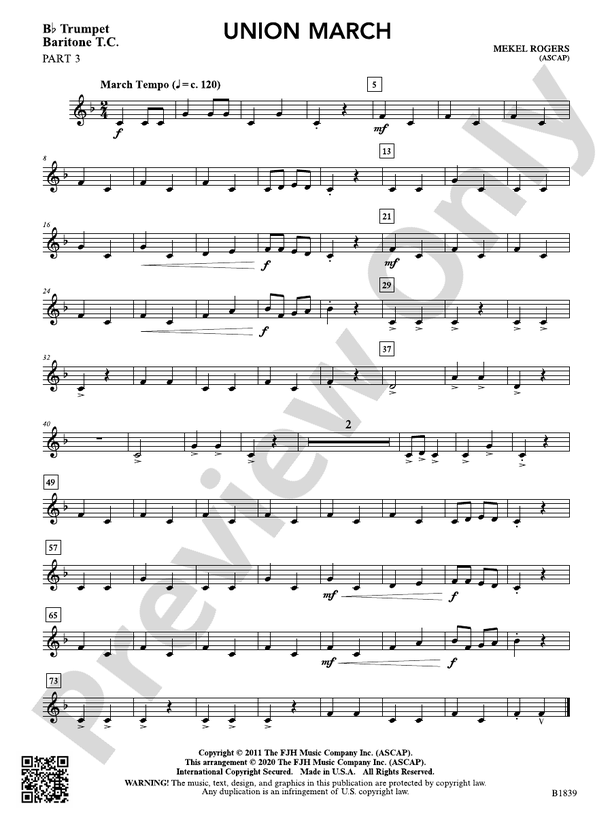 Union March: Part 3 - B-flat Trumpet / Baritone T.C.: Part 3 - B-flat ...
