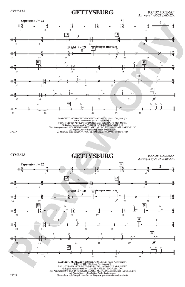 Gettysburg: Cymbals: Cymbals Part - Digital Sheet Music Download