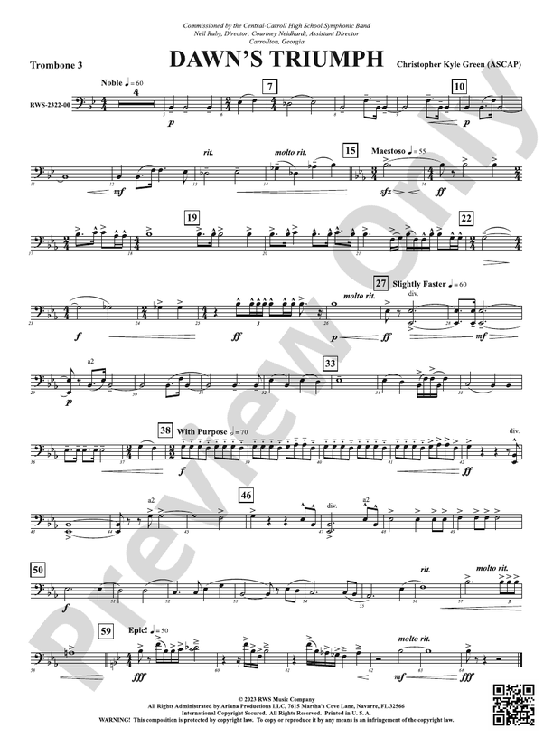 Dawn's Triumph: 3rd Trombone: 3rd Trombone Part: Christopher Kyle Green - Digital Sheet Music ...