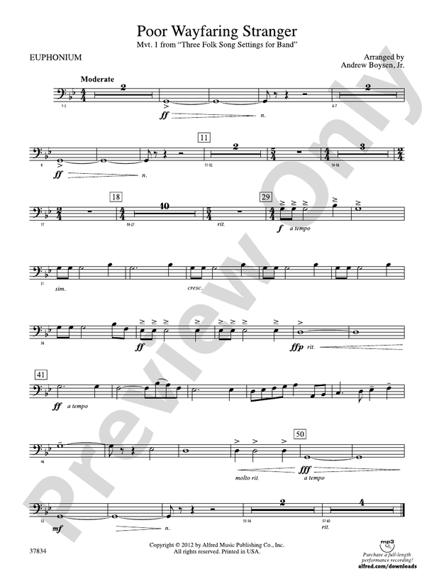 Poor Wayfaring Stranger: Baritone B.C.: Baritone B.C. Part - Digital ...