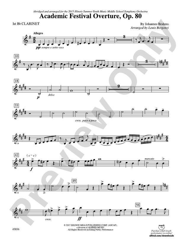 Academic Festival Overture, Op. 80: 1st B-flat Clarinet: 1st B-flat ...
