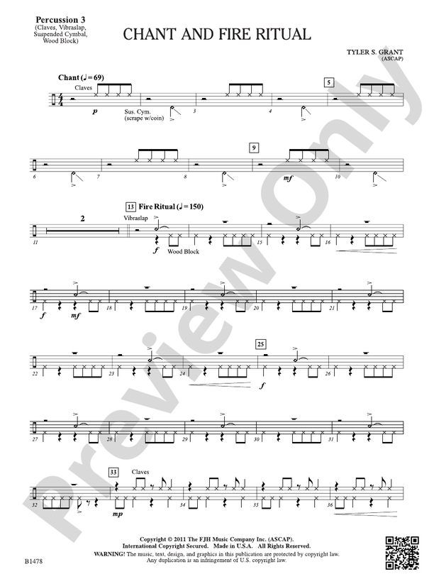 Chant and Fire Ritual: Percussion 3: Percussion 3 Part: Tyler S. Grant ...