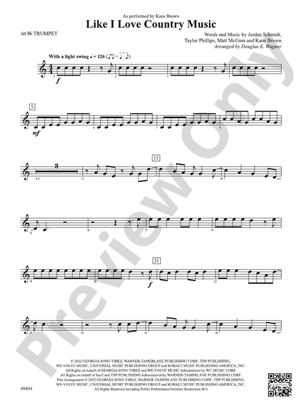 Like I Love Country Music: 1st B-flat Trumpet: 1st B-flat Trumpet Part ...