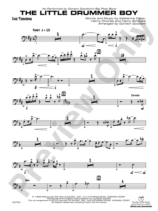 The Little Drummer Boy: 2nd Trombone: 2nd Trombone Part - Digital Sheet ...