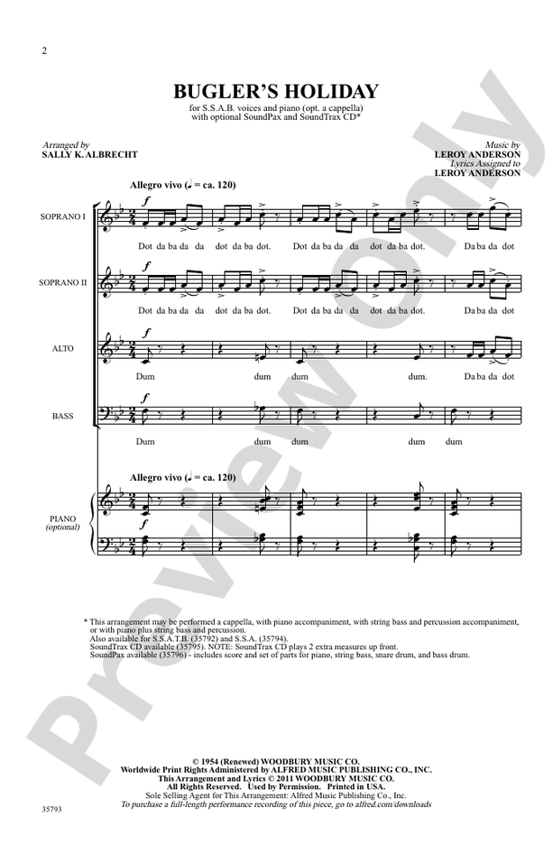 Bugler's Holiday: SSAB Choral Octavo: Leroy Anderson - Digital Sheet ...
