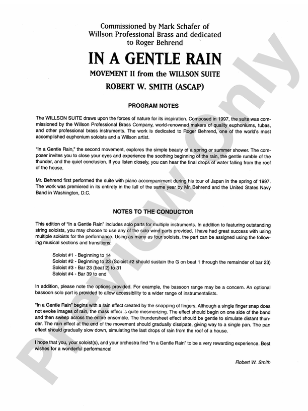 In a Gentle Rain (Movement II from the Willson Suite): Full Orchestra Conductor Score & Parts ...