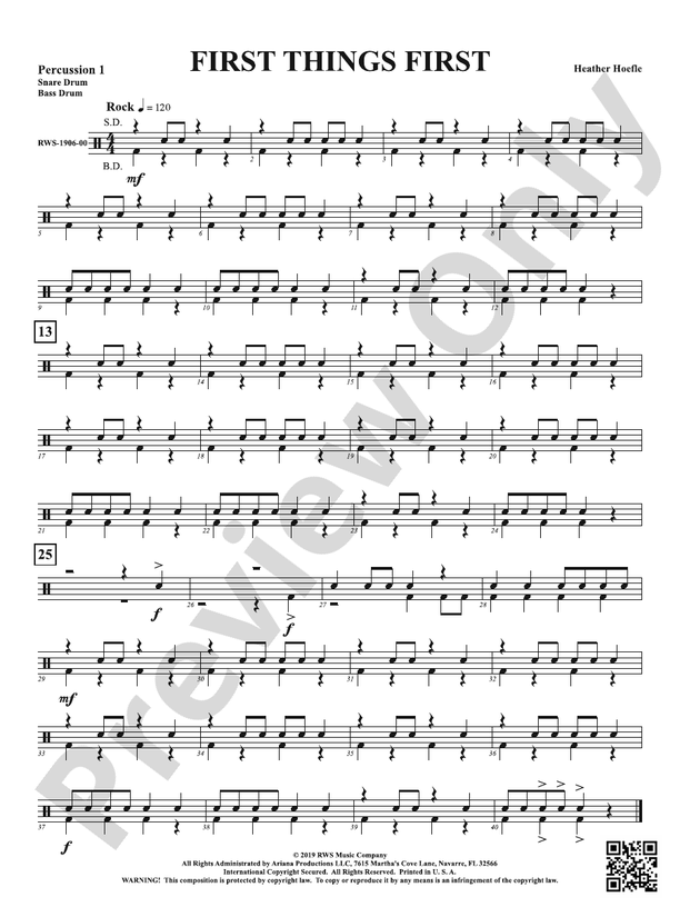 First Things First: 1st Percussion: 1st Percussion Part: Heather Hoefle ...