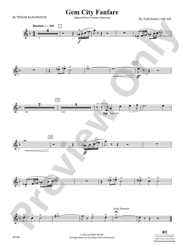 Gem City Fanfare B Flat Tenor Saxophone B Flat Tenor Saxophone Part