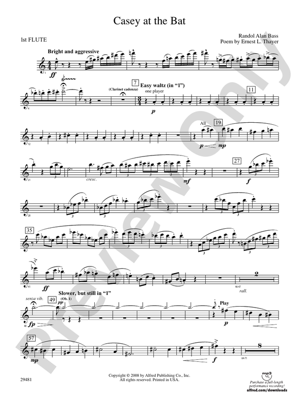 Casey at the Bat: Flute: Flute Part - Digital Sheet Music Download