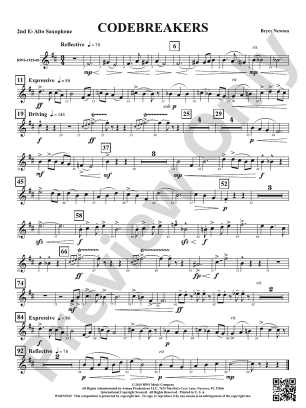 Codebreakers: 2nd E-flat Alto Saxophone: 2nd E-flat Alto Saxophone Part ...